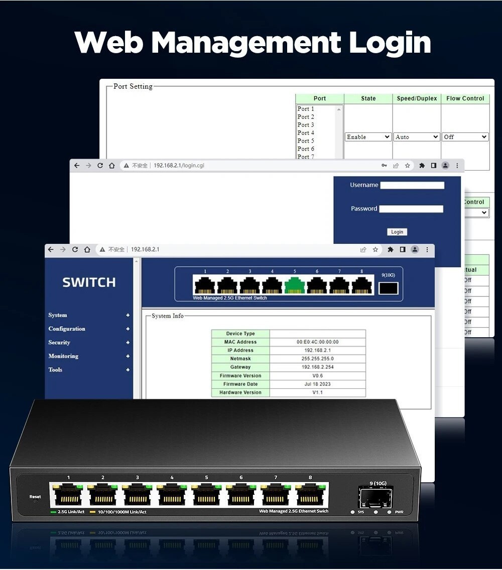 AMPCOM 2.5GbE Managed Switch 8 Port 2.5GBASE-T Network Switcher 10G ...