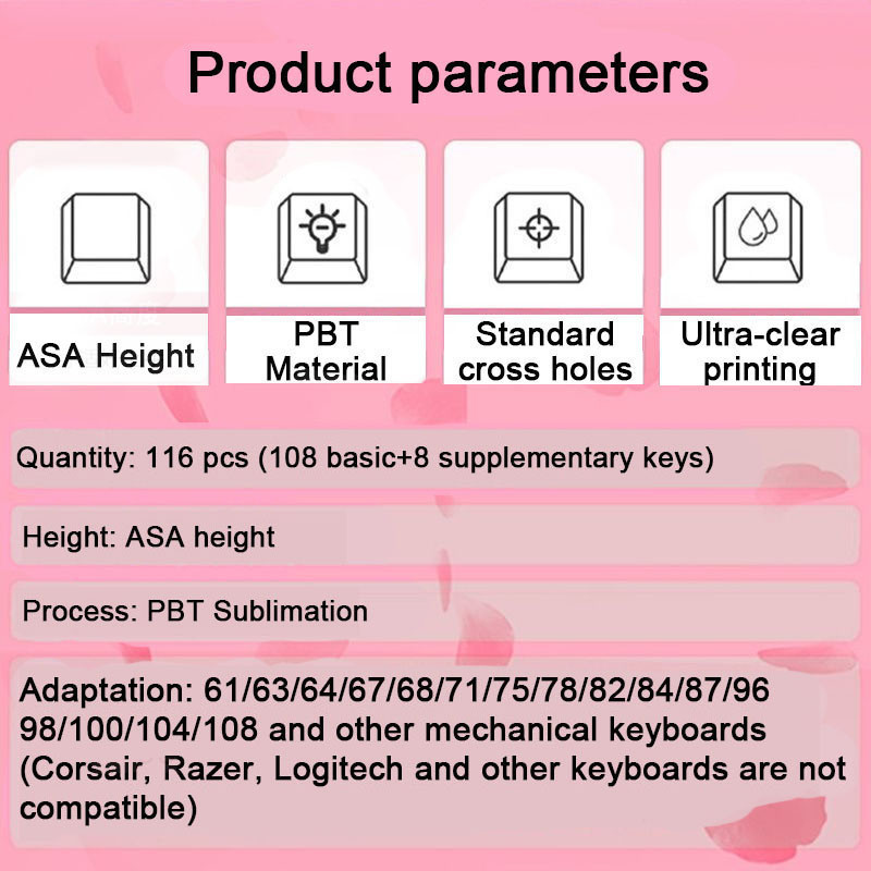 116 Keys Sakura Theme ASA Profile Translucent Keycaps Sublimation ...