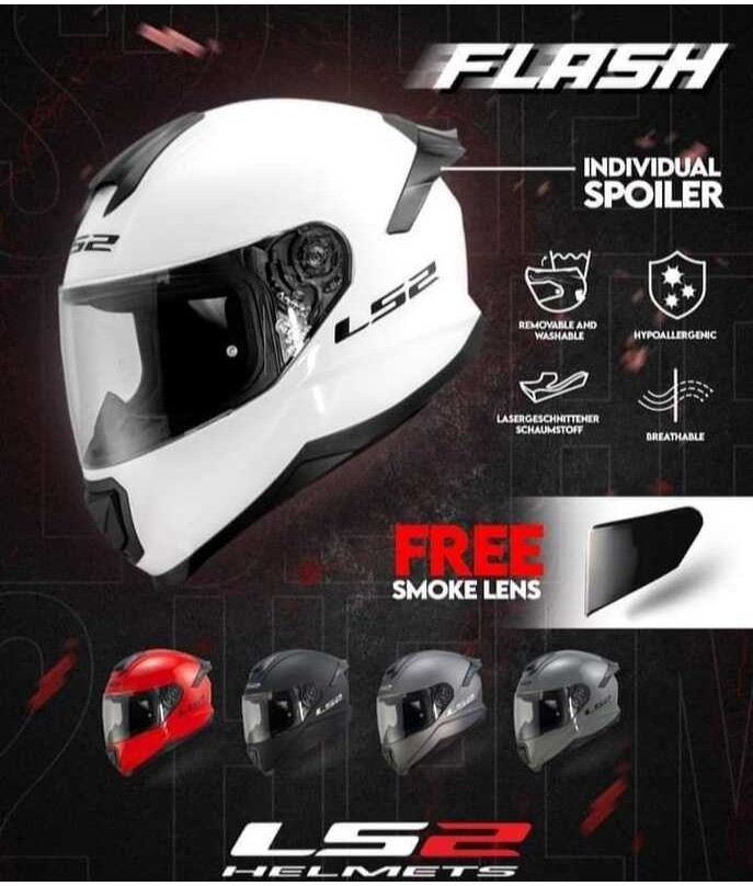 LS2 FF802 FLASH SINGLE VISOR FREE SMOKE LENS FREE SPOILER (ICC / BPS ...