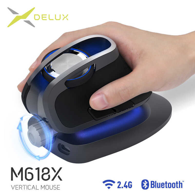 Delux M618x Adjustable Angle Wireless Vertical Mouse BT 3.0 4.0+2.4Ghz ...