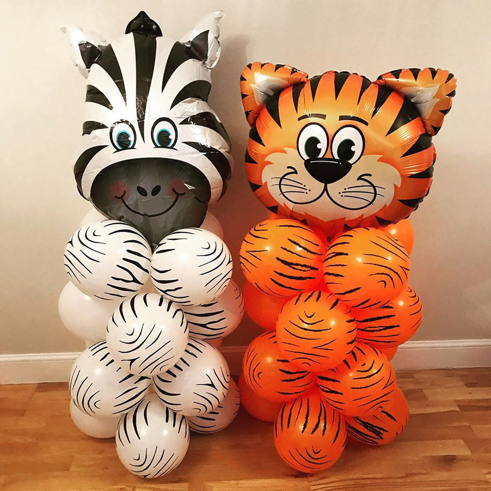 35pc Jungle Safari Animal Balloons Tiger Zebra Helium Baloon Baby ...