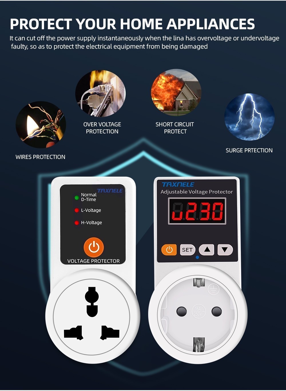 Automatic Voltage Protector Socket AC 220V Adjustable 16A Socket ...