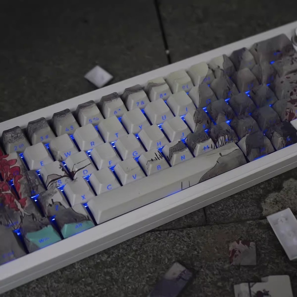Mintcaps Chinese style Ink painting PBT Keycaps Shine Through Side ...