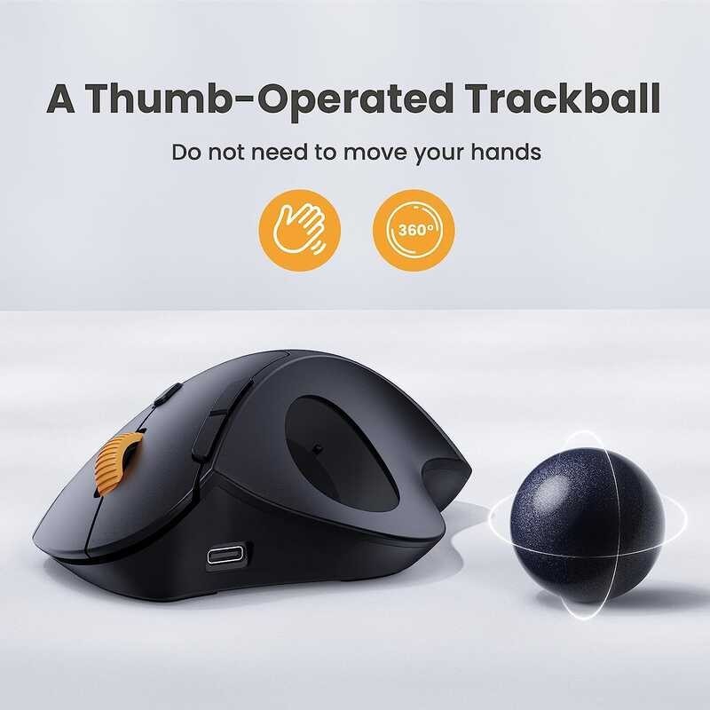 Protoarc Em04 Trackball Mouse Wireless Rechargeable Ergonomic Vertical Bluetooth Mice For ...