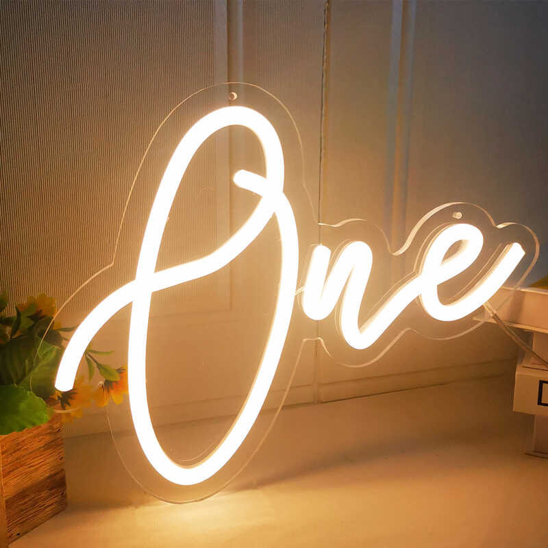 LED Neon Number Lights One For First Birthday Party Home Bar Hotel ...