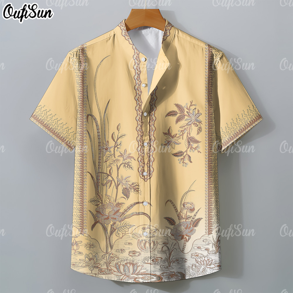 2025 Asean Attire for Men Ethnic Style Stand Collar Short-sleeved Shirt ...
