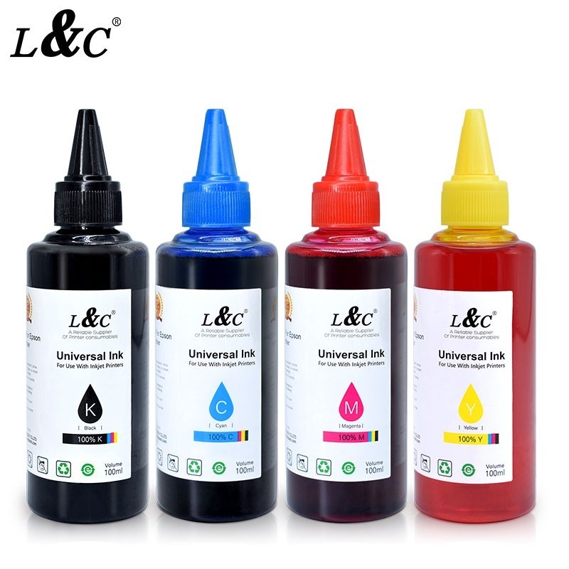 L&C Dye Ink UV Ink 100ml 4 Colors Universal Dye Ink for Inkjet Printers ...