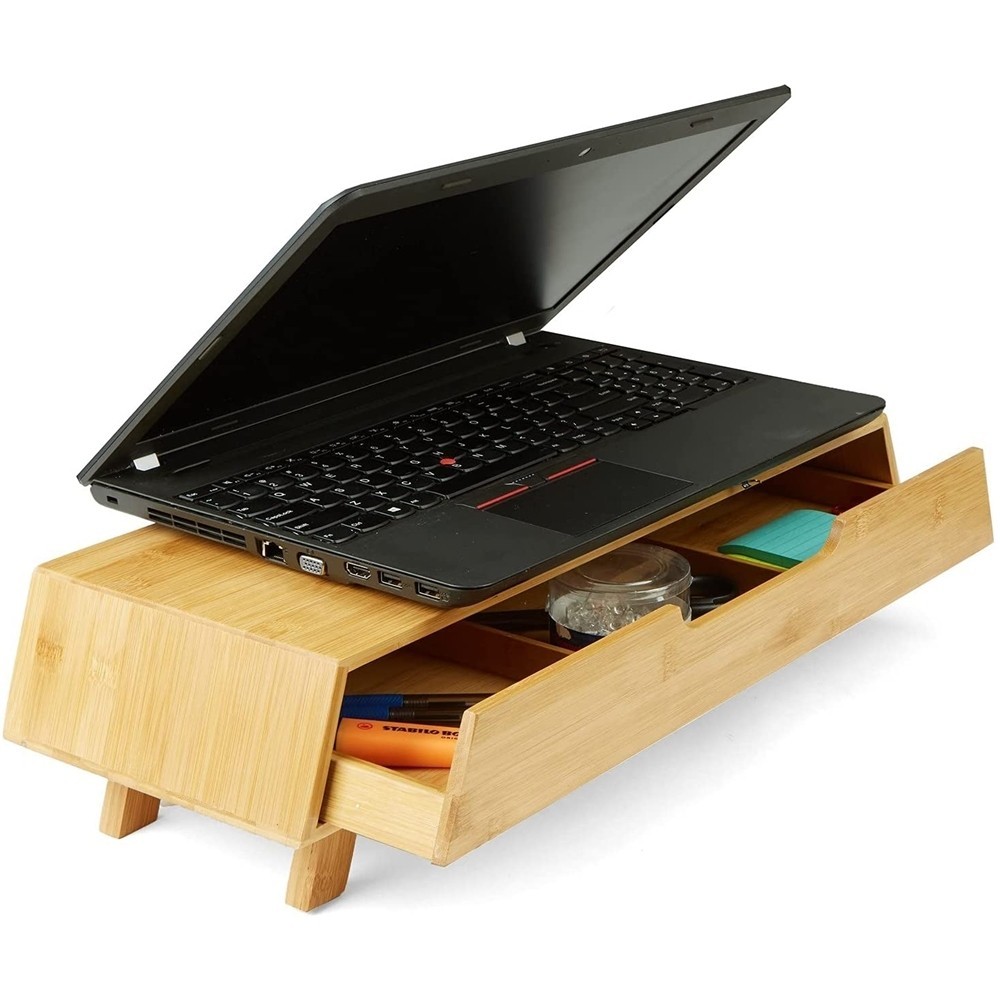 2 Tier Wood Organizer Computer Desk Stand, Bamboo Monitor Riser ...