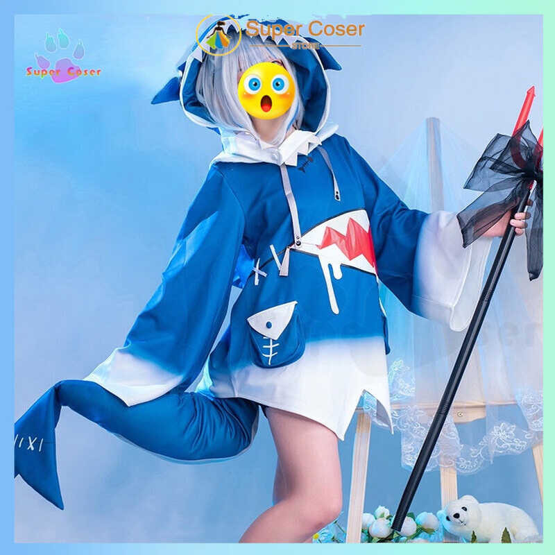 LY 4Pcs Full Set Hololive Gawr Gura Vtuber Cosplay Costume Cartoon ...