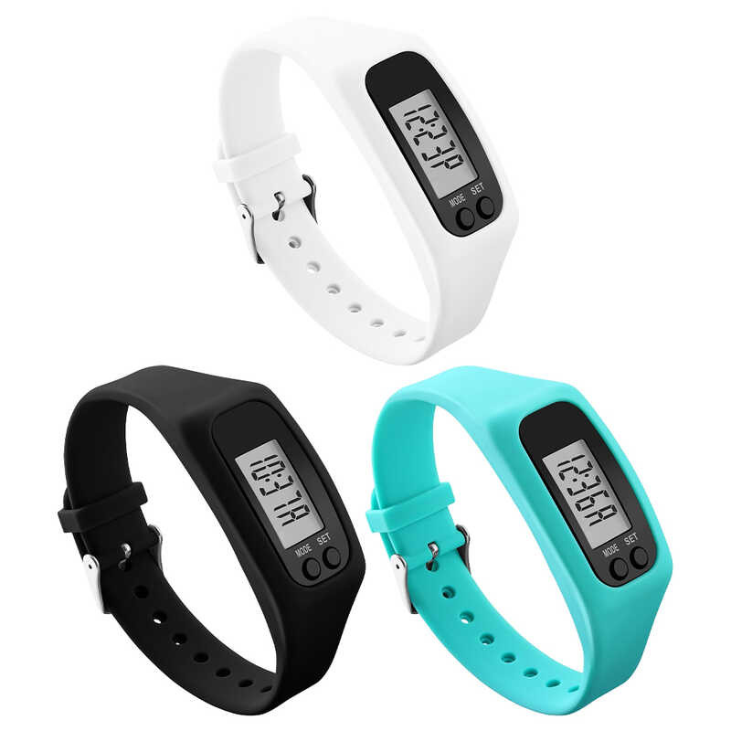 LY LED Pedometer Bracelet Step Counter Watch 12/24H Time Display ...