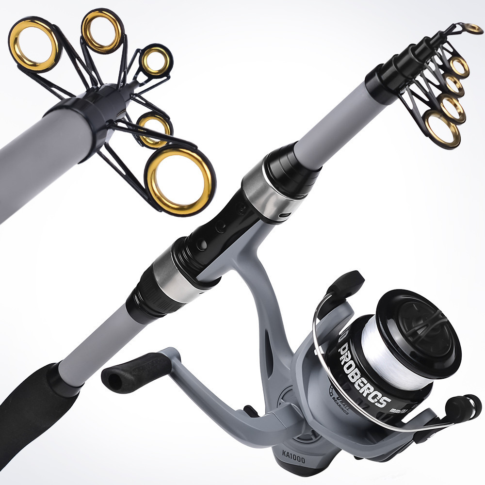 PROBEROS Fishing Rod & Reel Set 1.8m Telescopic Rod 5.2:1High Speed ...
