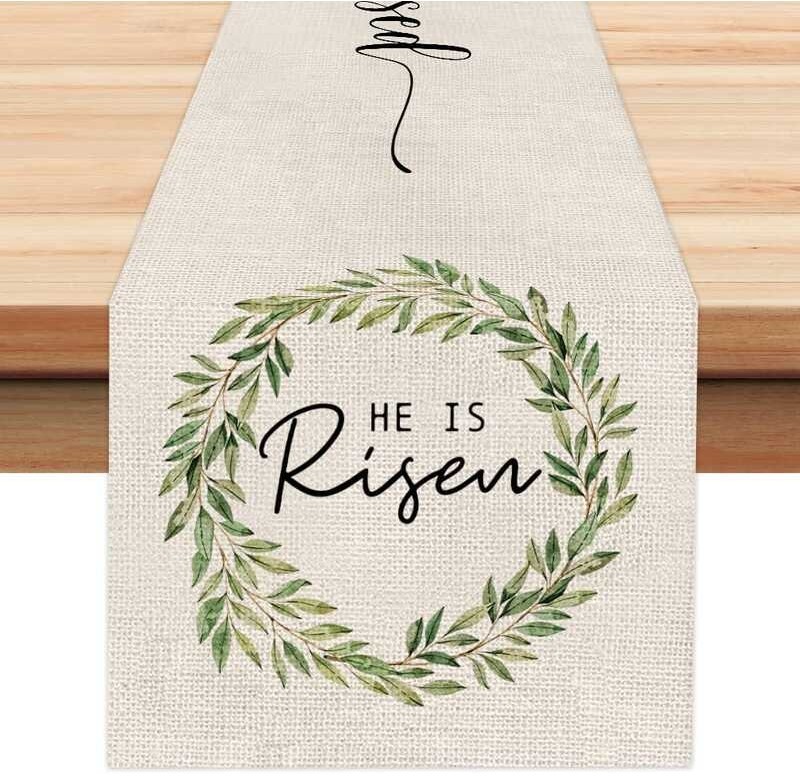 Easter He Is Risen Linen Table Runner Wedding Decoration Spring Dining ...