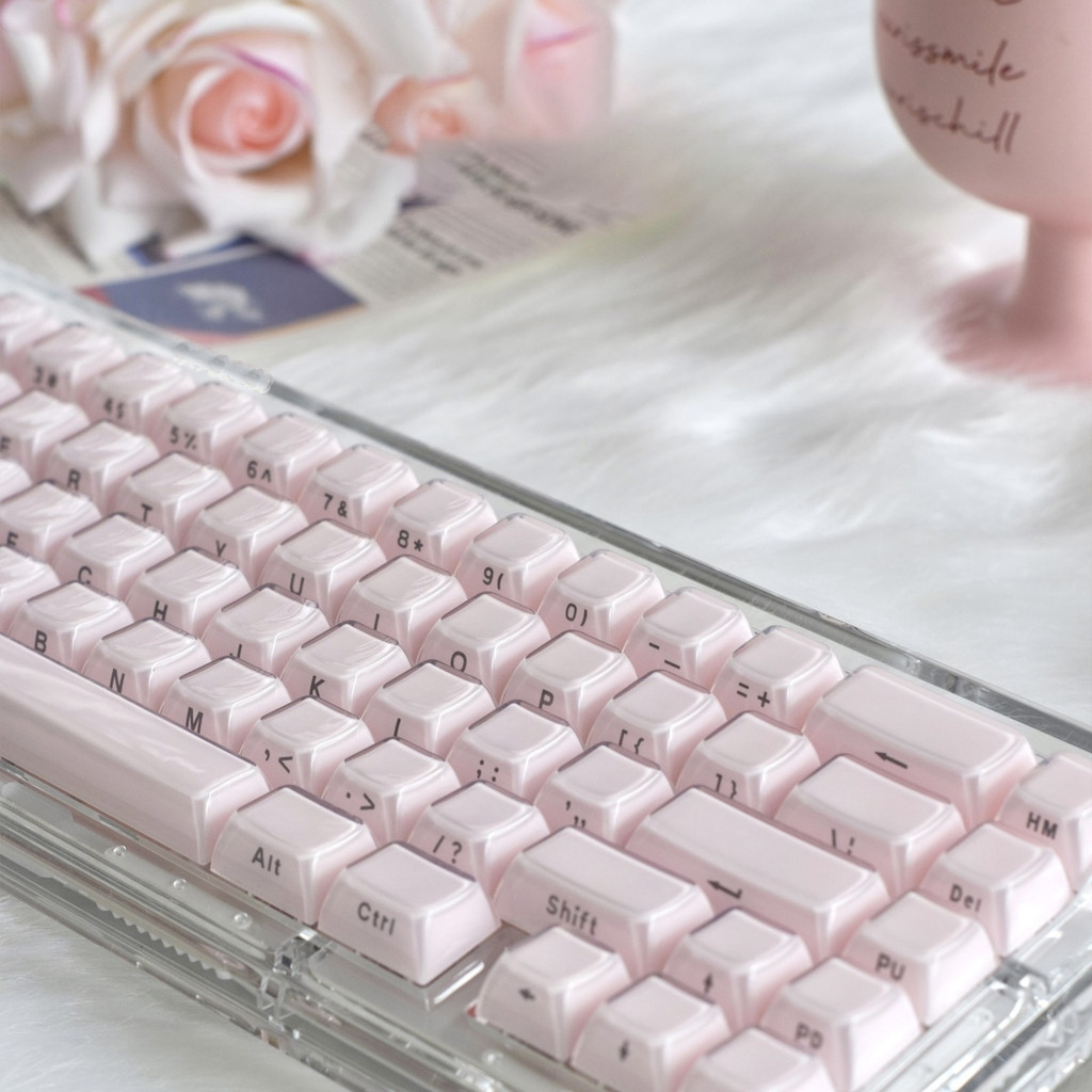 113 Keys Jelly Crystal Mechanical Keycaps Letter Side Engraved Pink ...