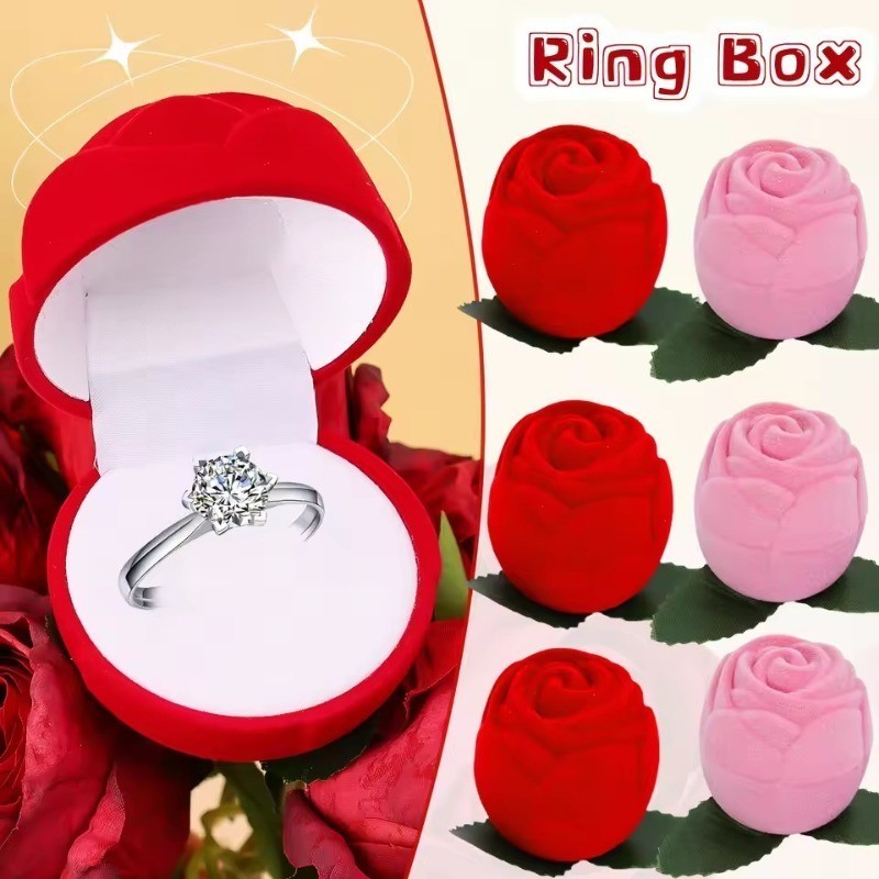 [ Featured ] Flocking Rose Flower Ring Box - Proposal Props - Gift ...