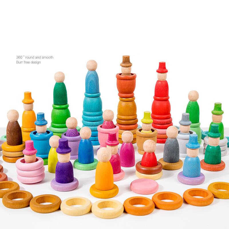 Rainbow Rings Coins Nins Pretend To Play Kids Wooden Stacking Blocks ...