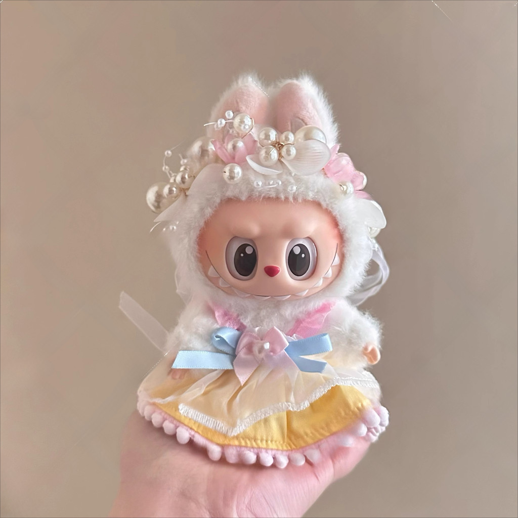 HW （Cloth Only）For 17 cm Labubu baby clothes princess pearl clothes set ...