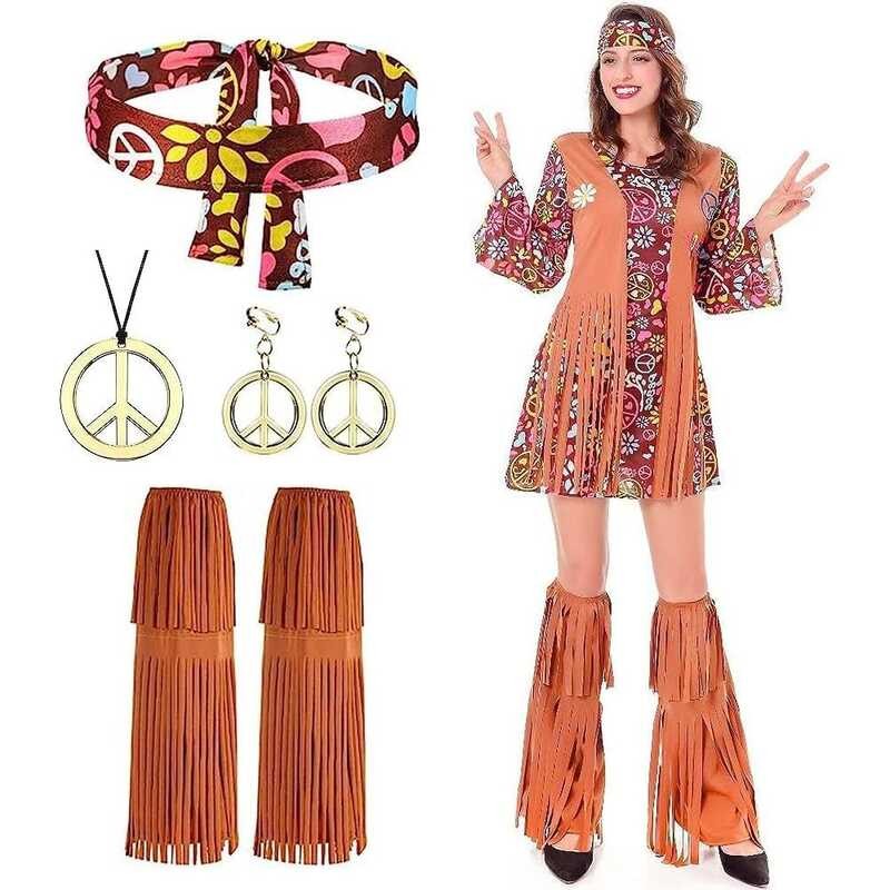 LY 70S 60S Hippie Costume Set 70S Outfits Women Disco Dress Cosplay Suits Accessories For ...