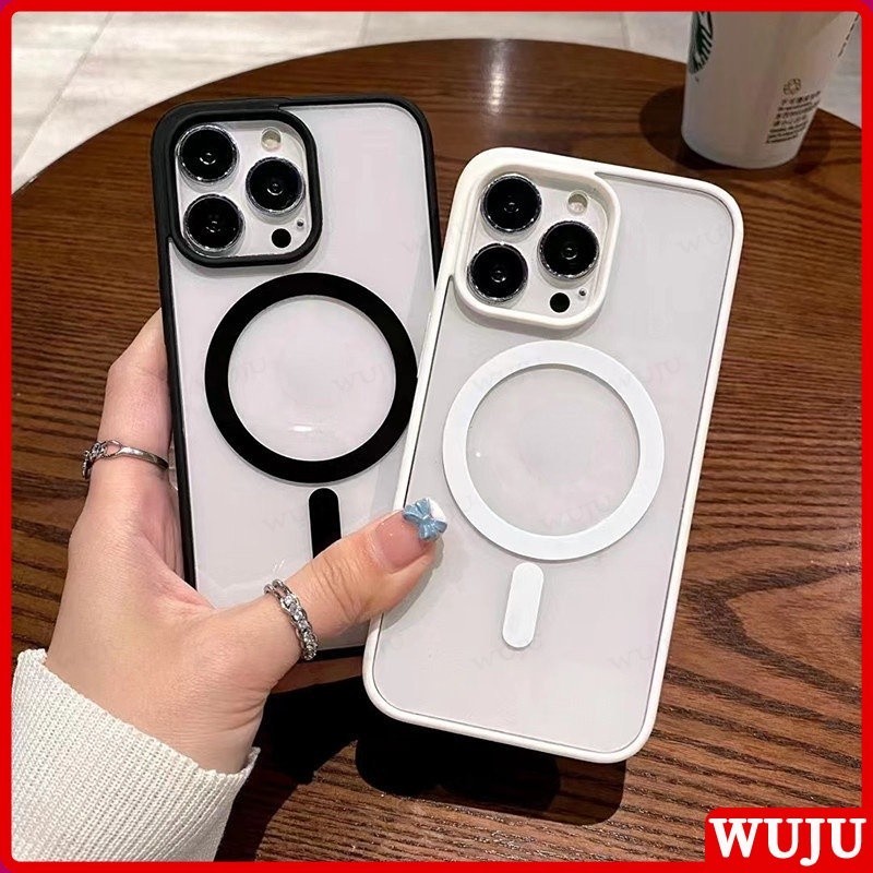 WUJU Matte Transparent Acrylic Magnetic Wireless Charging Case Compatible For iPhone 16 11 12 13 ...