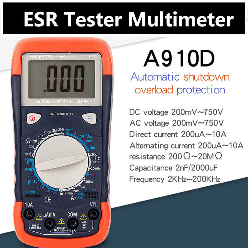 ESR Tester DC AC Digital Multimeter 750V Ohm Capacitance Diode ...