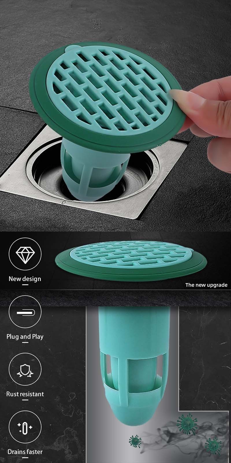 3PCS Shower Sewer Floor Drain Core - Bathroom Water Drain Filter - Anti ...