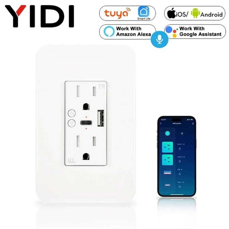 Wifi Smart Wall Power Multi Outlets Plug Socket USB Type-C Adapter Tuya ...