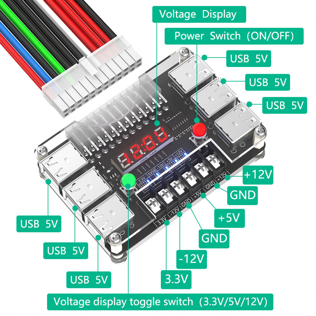 ATX Power Supply Breakout Board Acrylic Case Kit 12*USB Port for Tinker for Microcontroller for ...
