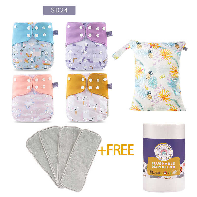 Elinfant Cloth Diaper Set 4 Pieces/Lot Gray Mesh Reusable Cloth Diapers ...