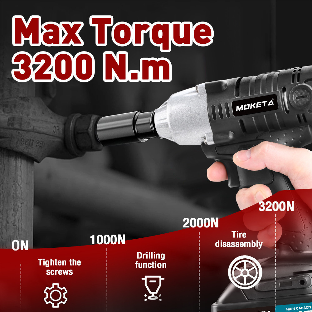 Moketa Electric Impact Wrench Cordless Brushless Ratchet Driver With 2 Batteries Screwdriver ...