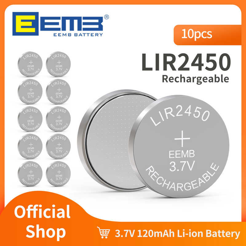 EEMB 10Pcs Rechargeable Battery Lir2450 3.7V 120Mah Lithium-Ion Coin ...