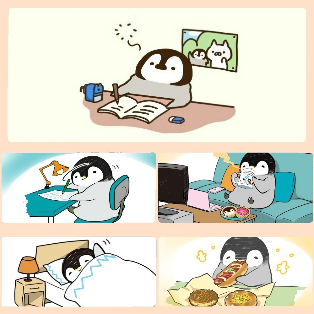 Penguin and Cat Day cute cartoon Mousepad Large Gaming Compute Gamer PC ...