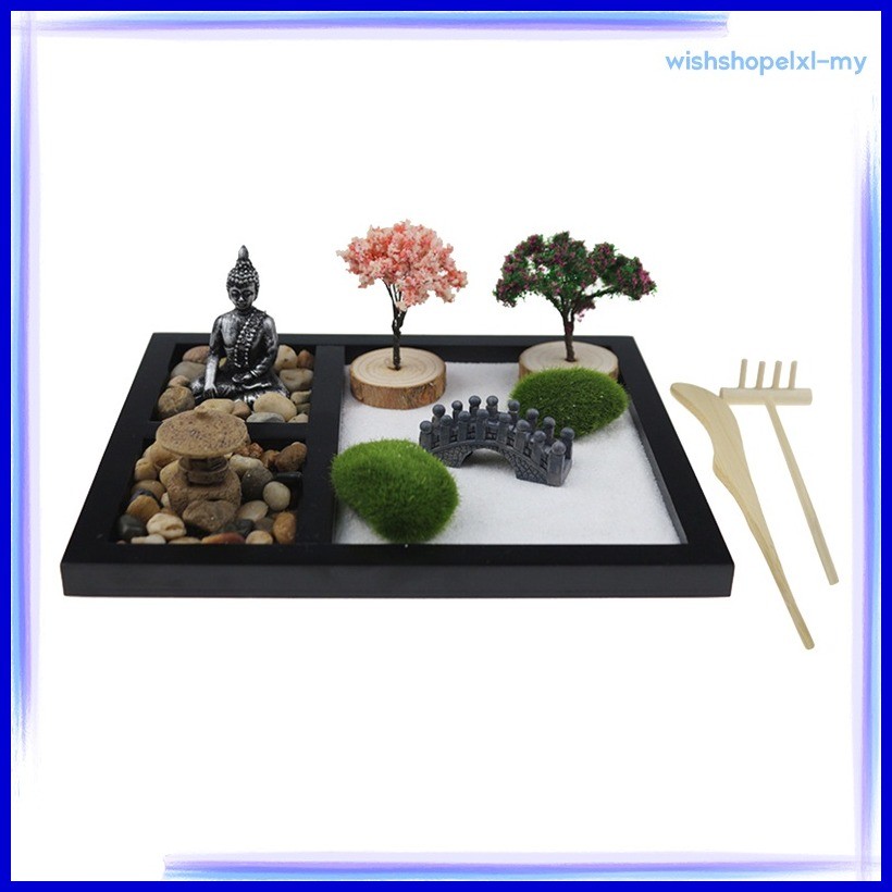 Mini Zen Garden Sand Tray Kit with Buddha Statue, Rake, Sand, Bridge ...