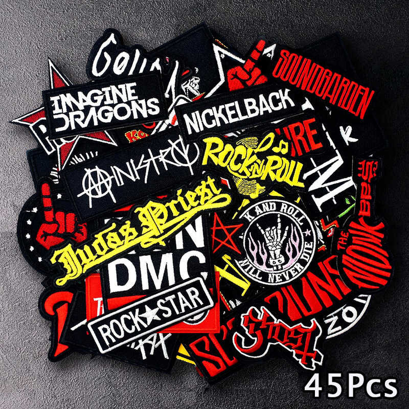 45Pcs/Lot BAND ROCK PUNK MUSICPatches Embroidery Applique Ironing ...