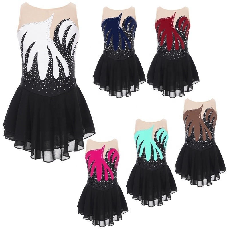 Babaeng Figure Skating Performance Costume Rhinestone Sleeveless Dance ...