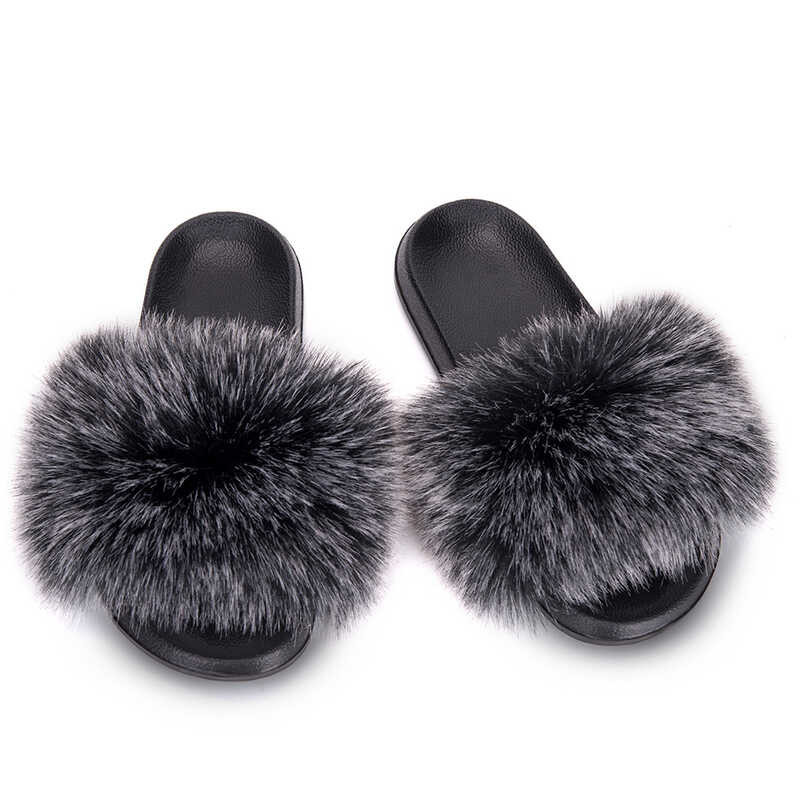 MPPM Faux Fur Slippers Fur Slides - Fur Fluffy Sandals Girls Beach Home ...