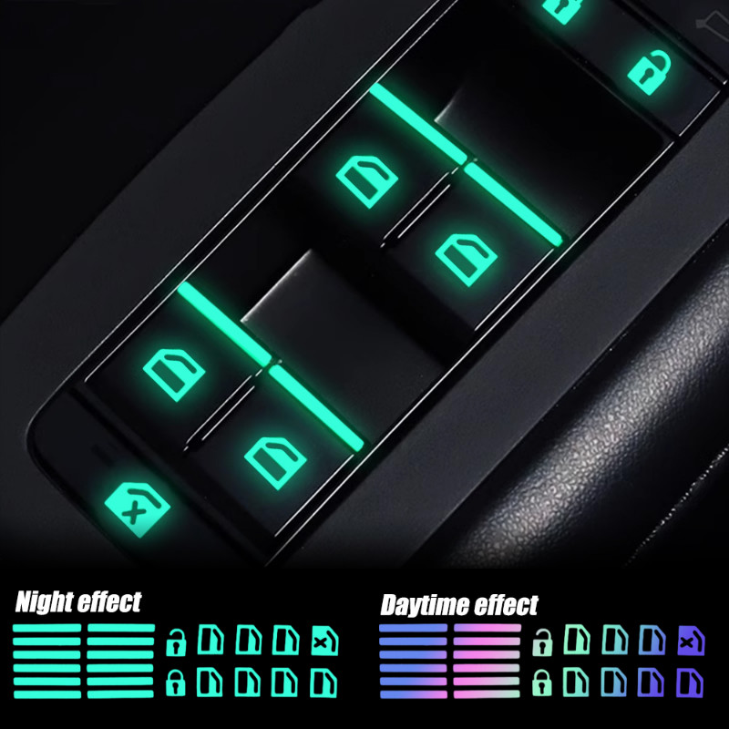 Multicolour Car Luminous Button Sticker Set - Window Lifter Switch ...