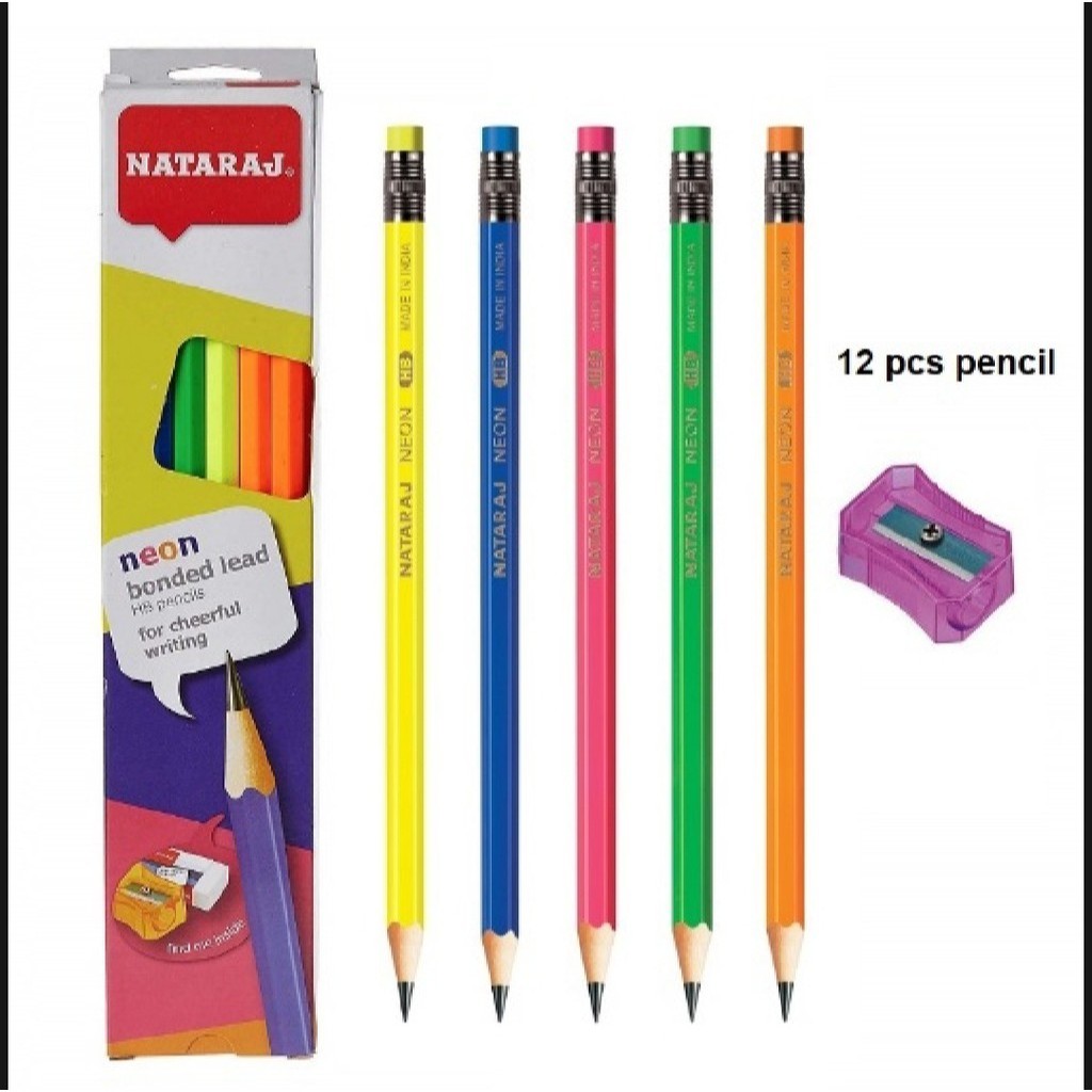 Nataraj Neon Colors cover Pencil HB w/ FREE Sharpener (12 pcs) | Shopee ...