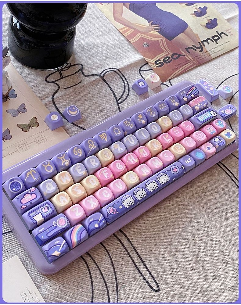128 Keys Cat Candy Planet Keycap PBT Material CSO Profile Full Five ...
