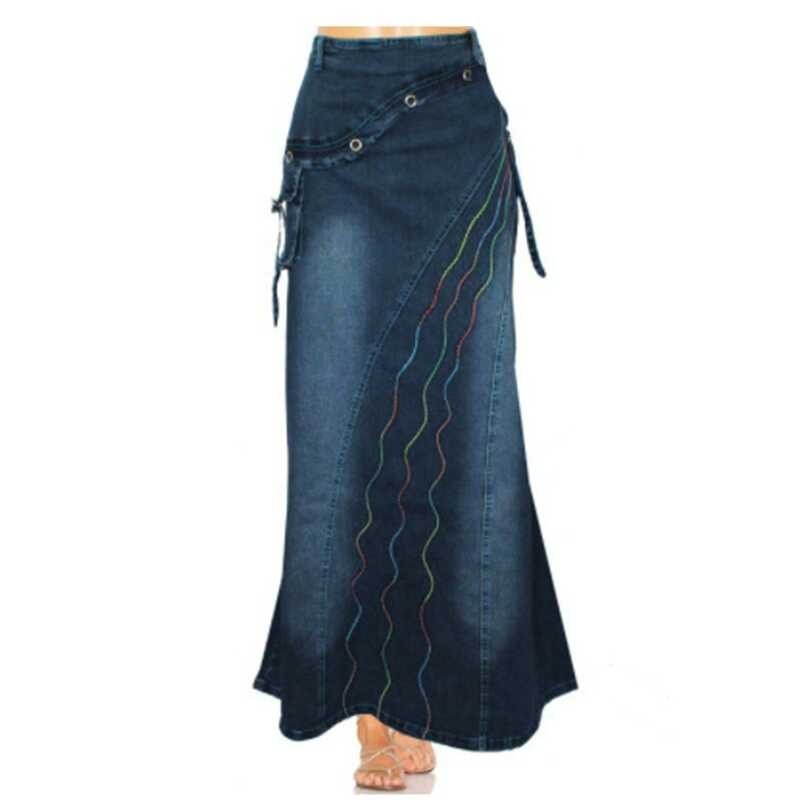 2024 Cekcya Vintage Denim Skirt For Fashion Women High Waist Printed ...