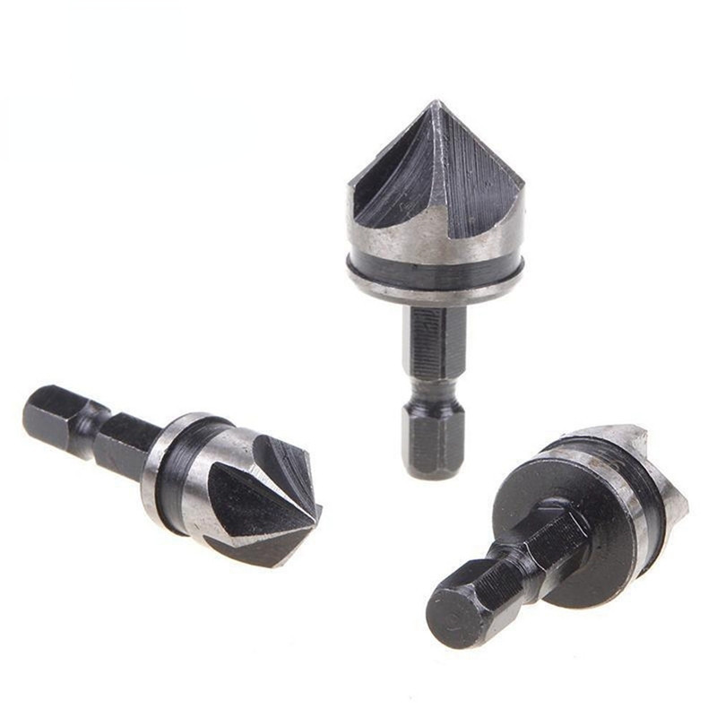 3Pcs 90 Degree 1/4 Hex 5 Flute Countersink Drill Bit End Mill Cutter ...
