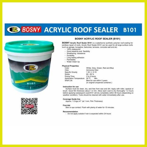 Bosny Acrylic Roof Sealer 1kg (WHITE)(PRIMER GRAY)(DEEP GREEN) | Shopee ...