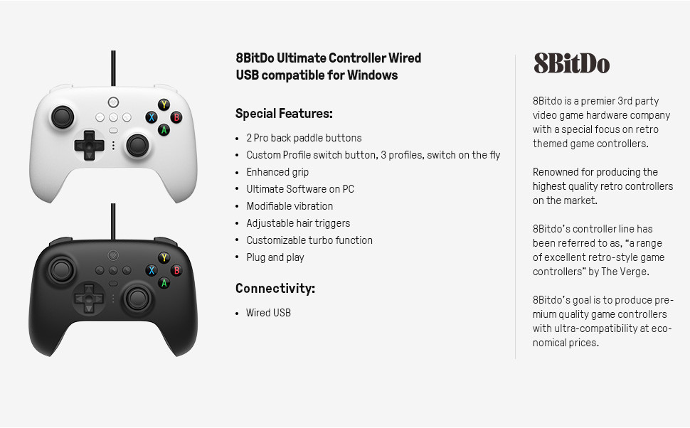 8BitDo Ultimate Wired Controller, USB Wired Controller for PC Windows ...