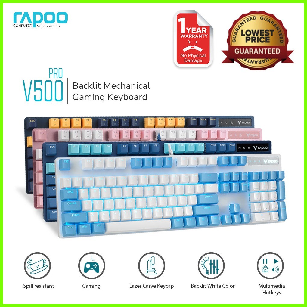 Rapoo V500 Pro Mechanical Keyboard Wired Blue Switch Gaming Keyboard | Shopee Philippines