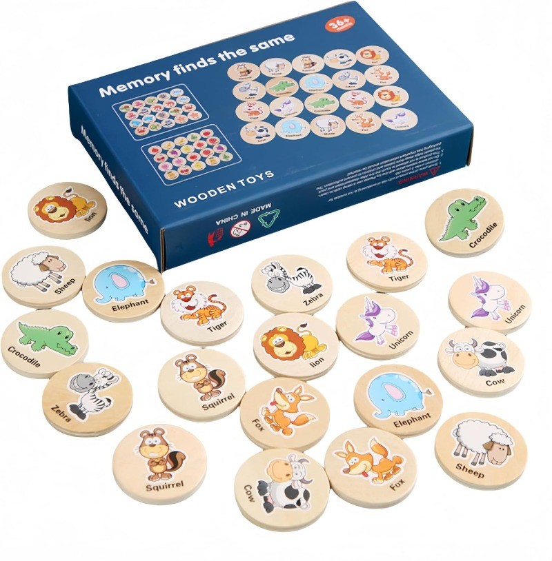 Memory Game for Kids, 20Pcs Wooden Flash Cards for Toddlers Memory ...