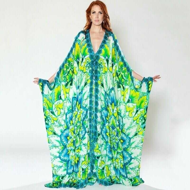 & Royal Style Kaftan Maroko Abaya Long Caftan Maxi Dress Floral Print ...