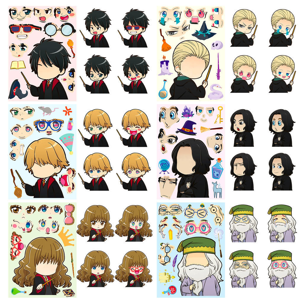 6 Sheets Q Version of Cute Harry Potter Face Changing Graffiti Stickers ...