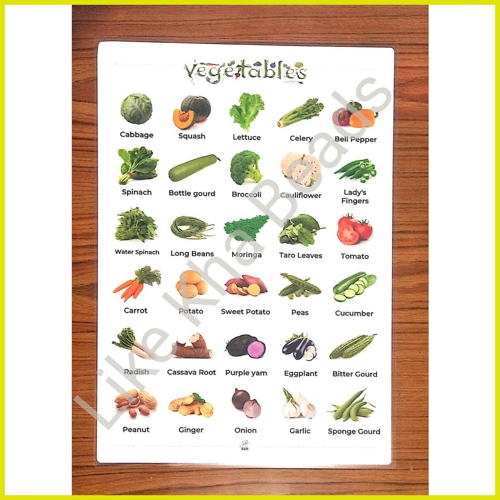 Laminated Big chart Vegetables Educational Chart for kids, A3 Chart ...