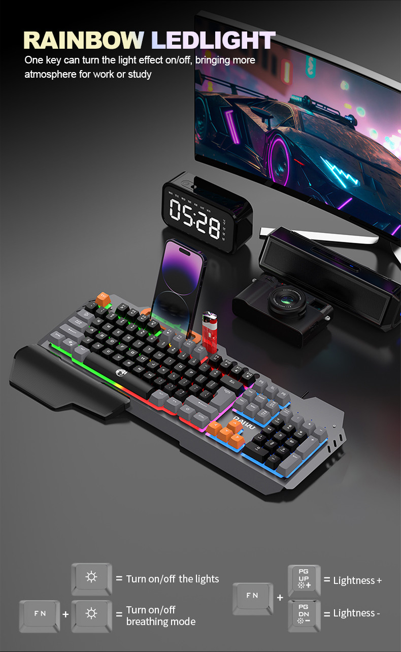 Zeus x Raiku K-16 RGB Gaming Keyboard 104 Keys Backlight Wired ...