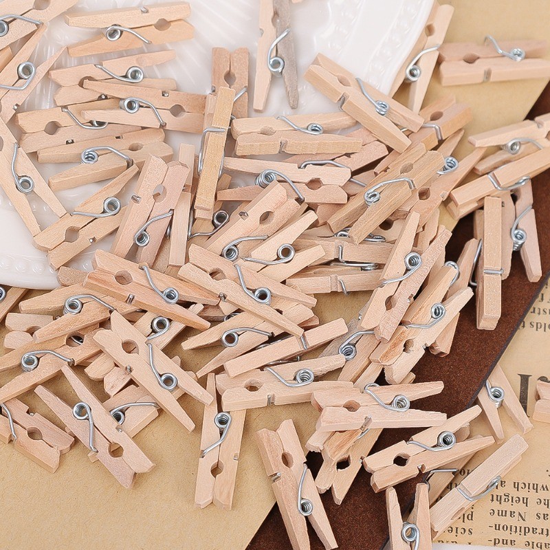 50/100Pcs 25mm Mini Wooden Photo Clamps Multi-purpose Laundry Clothes ...