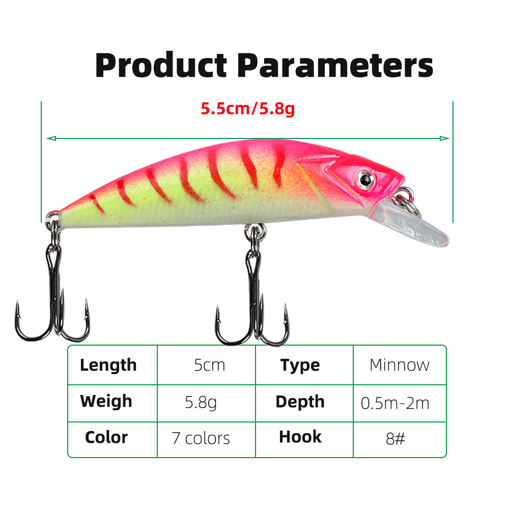 5pcs Boxxed 5.5cm/6g Fishing Lure Luminous Sinking Minnow Hard ...