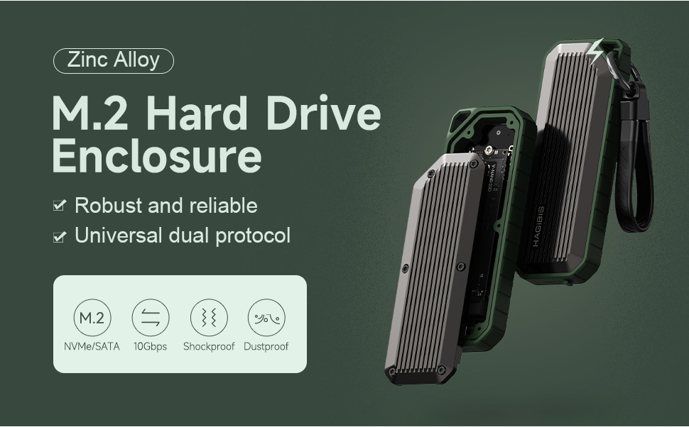 Hagibis M.2 NVMe SATA SSD Enclosure USB C 3.2 Gen 2 10Gbps to Aluminum ...
